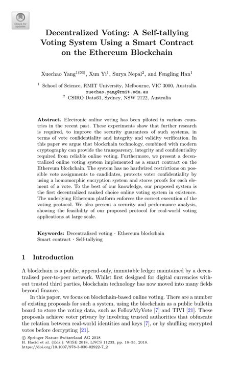 pdf decentralized voting a self tallying voting system using a smart