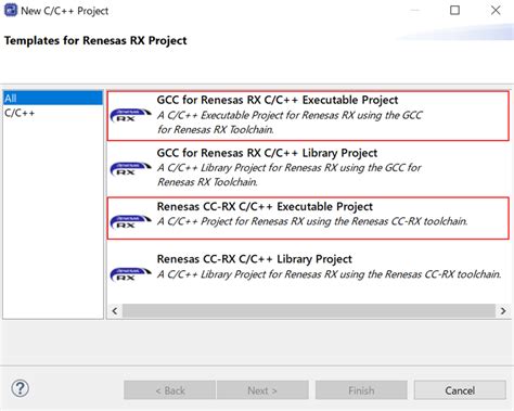 2 Select Renesas Cc Rx Cc Executable Project Or Gcc For Renesas Rx