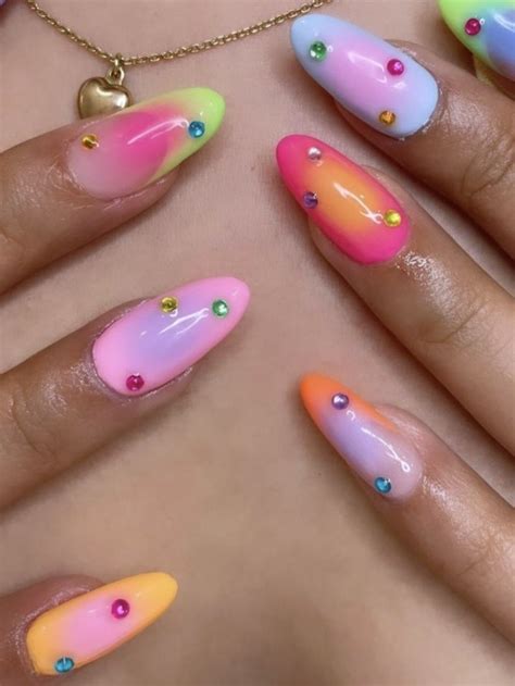 Gem Nails Nail Manicure Jewel Nails Gradient Nails Floral Nails