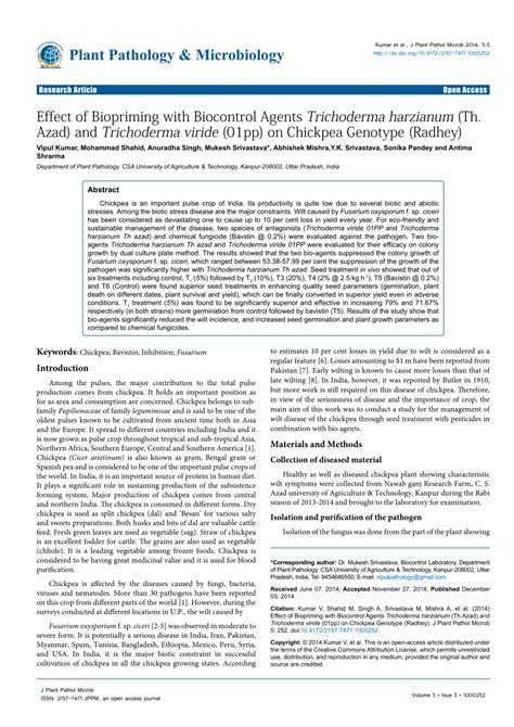 Pdf Effect Of Biopriming With Biocontrol Agents Trichoderma Harzianum