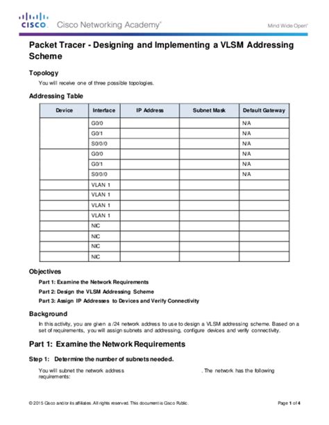 Pdf Packet Tracer Designing And Implementing A Vlsm Addressing