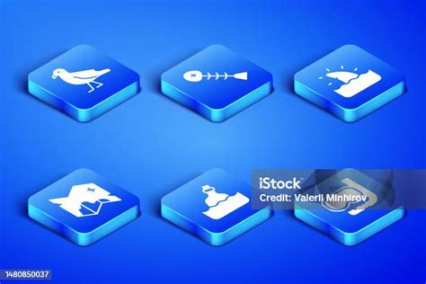 다이빙 마스크와 스노클 새 갈매기 메시지 물병 해적 보물지도 죽은 물고기와 상어 지느러미 바다 파도 아이콘을 설정합니다 벡터 3차원 형태에 대한 스톡 벡터 아트 및 기타