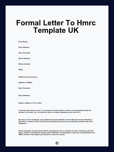 Formal Letter To Hmrc Template Uk