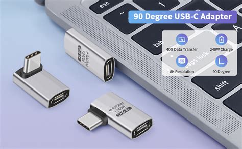 Duttek 90 Degree USB C Adapter 2 Pack USB C Male Female Adapter