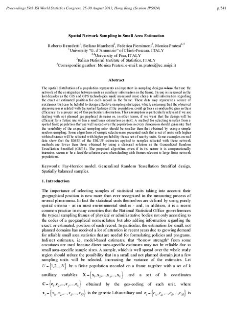 Pdf Spatial Network Sampling In Small Area Estimation