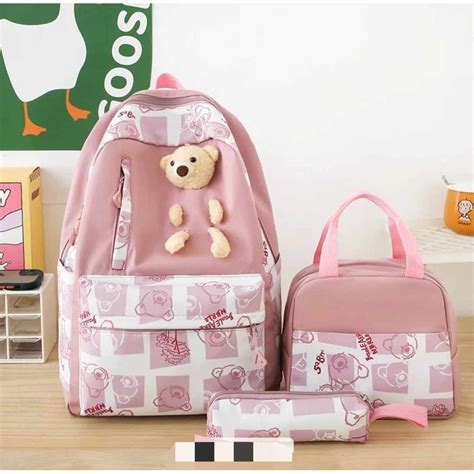 Mochila Grande Con Lonchera Y Cartuchera Para Niñas 2024 Escolar Rosa