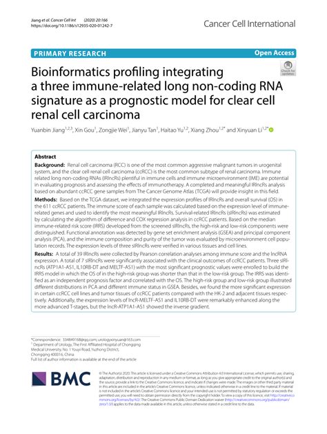 Pdf Bioinformatics Profiling Integrating A Three Immune Related Long