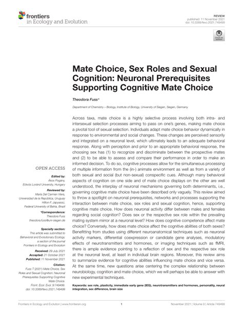 Pdf Mate Choice Sex Roles And Sexual Cognition Neuronal Prerequisites Supporting Cognitive