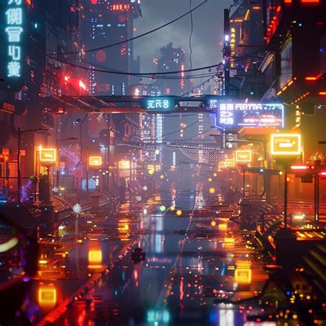 Cyberpunk City Scene Premium Ai Generated Image