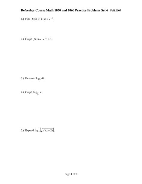 Practice Problem Set 6 College Algebra Math 1050 Docsity