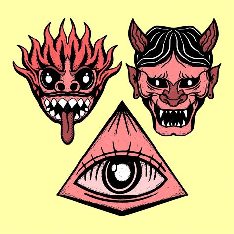 Premium Vector Collection Set Red Devil Art Illustration Hand Drawn