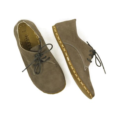 Women Handmade Oxford Laced Barefoot Leather Shoes Gray N