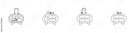 Set Of Linear Editable Bedside Table Vector Icons Contour Logo Of The Cabinet Book And Lamp On
