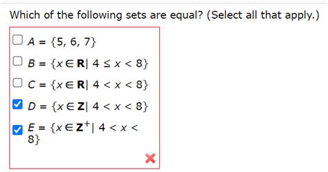 Solved Which Of The Following Sets Are Equal Select All Chegg