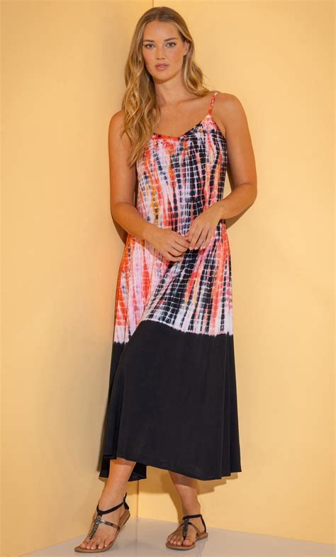 Strappy Tie Dye Maxi Dress In Black Klass