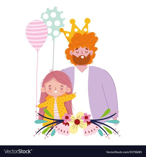 Happy Fathers Day Man With Crown Daughter Vector Image