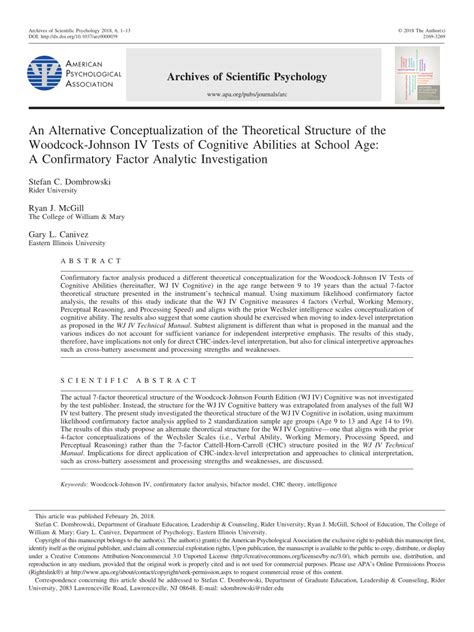 Pdf An Alternative Conceptualization Of The Theoretical Structure Of The Woodcock Johnson Iv
