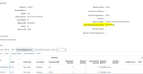 Oracle Application Oracle Fusion Sales Order Shipment Shipping Cost Query