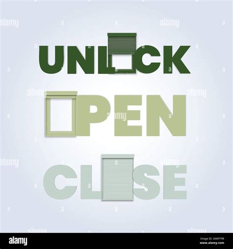 Unlock Open Close Concept Art Shutter Open Blinds Open Isolated Silver Background Stock