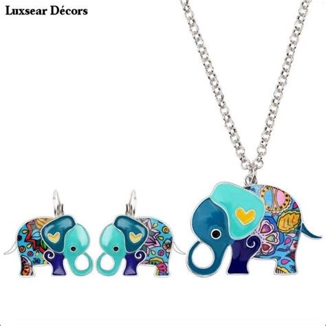 Multicolor Elephant Necklace Elephant Necklace Elephant Earrings