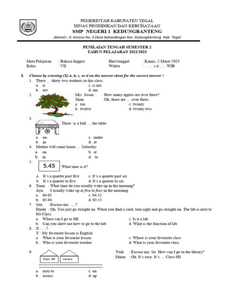 Format Soal Pts 2 Bahasa Inggris 7 Mellya Pdf Food And Drink
