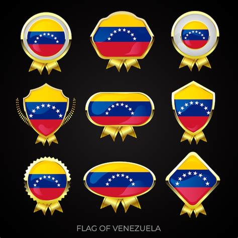 Premium Vector Collection Of Luxury Golden Flag Badges Of Venezuela