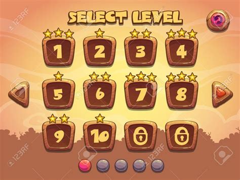 Level Selection Screen Wooden Game Ui Set Royalty Free Cliparts
