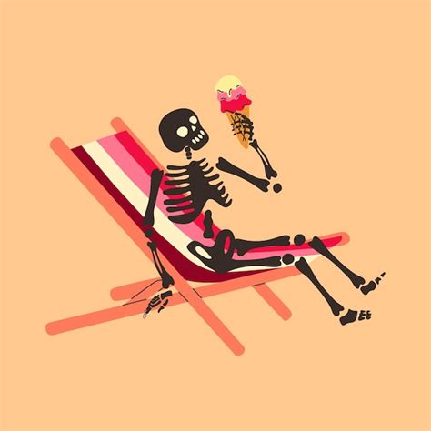Premium Vector Funny Skeleton Sitting On A Deck Chair With An Ice