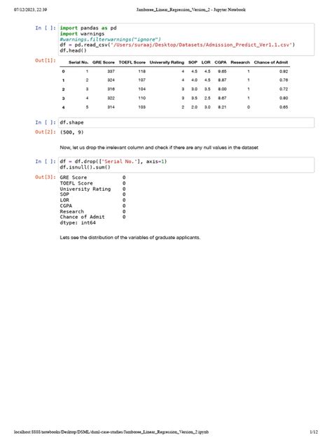 Jamboree Linear Regression Version 2 Jupyter Notebook Pdf Errors