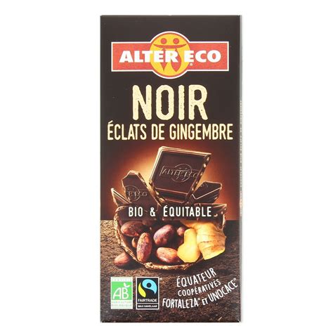 Alter Eco Commerce Equitable Chocolat noir bio avec éclats de gingembre