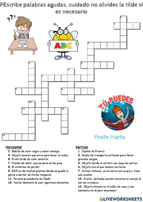 Crucigrama De Palabras Agudas Worksheet Palabras Agudas Crucigramas