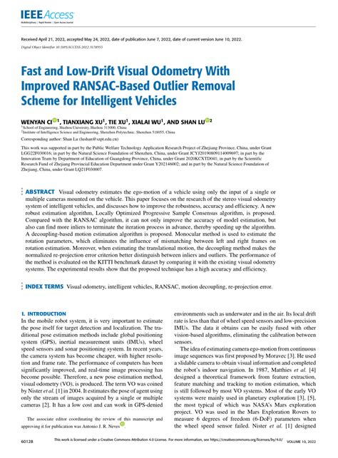 Pdf Fast And Low Drift Visual Odometry With Improved Ransac Based