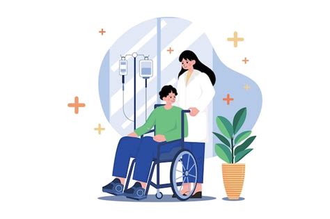 Infirmière Aider Lhomme Handicapé Concept Dillustration Vecteur Premium