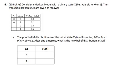 Solved 6 10 Points Consider A Markov Model With A Binary