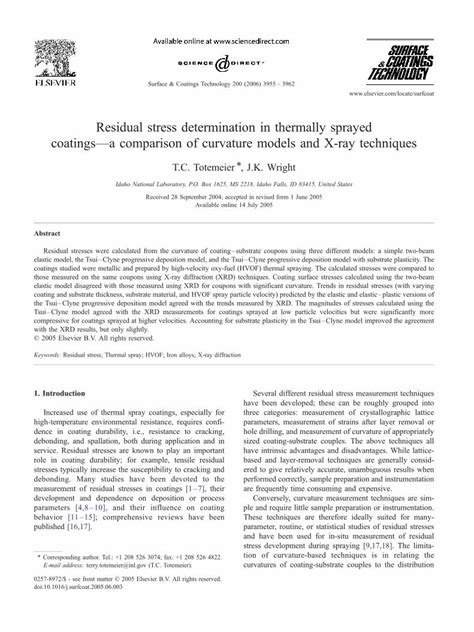 Pdf Residual Stress Determination In Thermally Sprayed Coatings—a Comparison Of Curvature