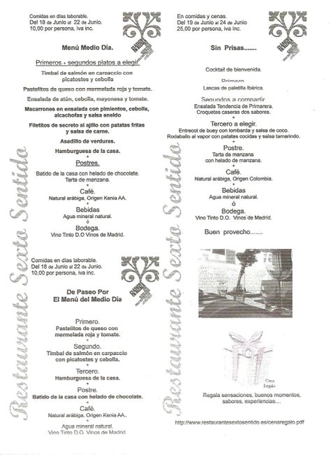Menus Restaurante Sexto Sentido