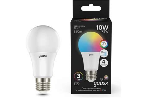 Лампа Gauss A60 10W E27 RGBW+димирование LED 1/50 102102410 - выгодная ...