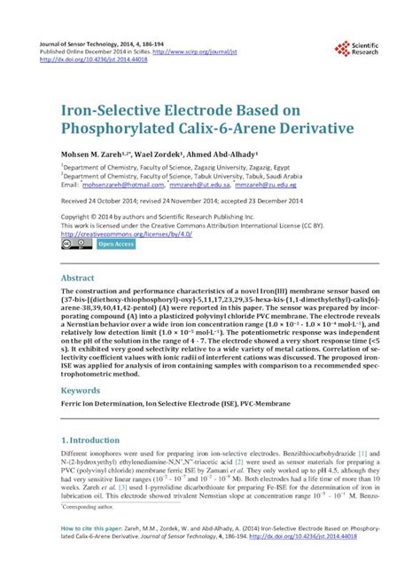 Pdf Iron Selective Electrode Based On Phosphorylated Calix 6 Arene Dokumentips