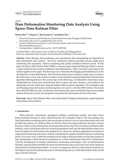 Pdf Dam Deformation Monitoring Data Analysis Using Space Time Kalman Filter