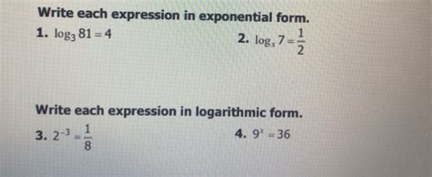 Solved Write Each Expression In Exponential Form Log Chegg Com