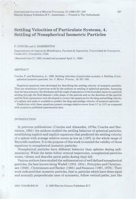 Pdf Settling Velocities Of Particulate Systems 4 Settling Of Nonspherical Isometric Particles