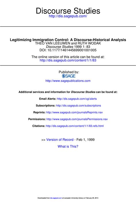 Pdf Legitimizing Immigration Control A Discourse Historical Analysis