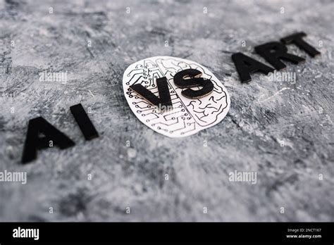 Ai Vs Art Text With Half Human Half Robot Brain Concept Of Artificial