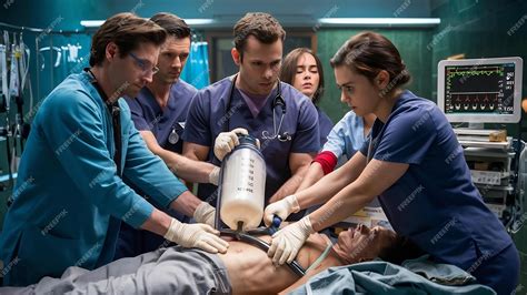 Premium Photo Team Of Male And Female Doctors Using An Ambu Bag For
