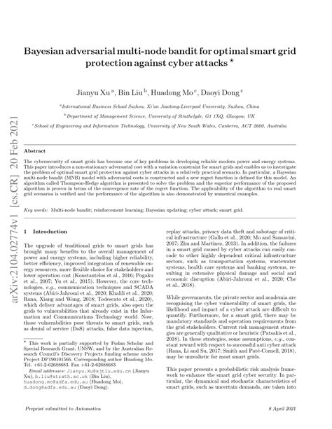 Pdf Bayesian Adversarial Multi Node Bandit For Optimal Smart Grid