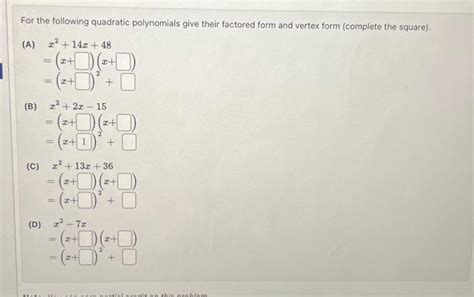 Solved For The Following Quadratic Polynomials Give Their