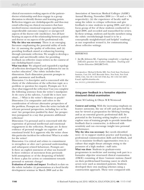 Pdf Using Peer Feedback In A Formative Objective Structured Clinical