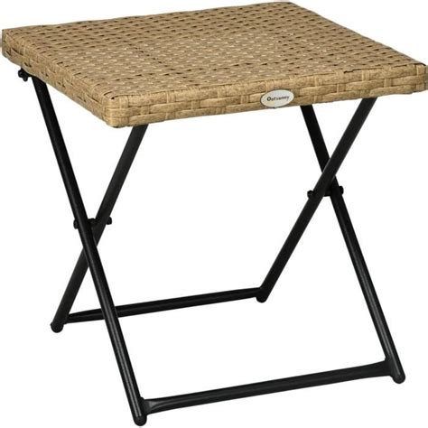 Table Basse Pliable De Jardin Style Cosy Chic Dim 40l X 40l X 40h Cm Métal Époxy Résine Tressée