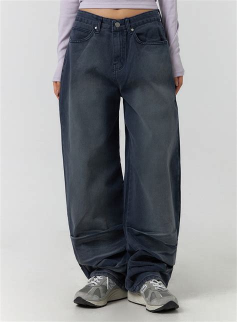 Pintuck Washed Wide Leg Jeans Cf401 Korean Womens Fashion Lewkin