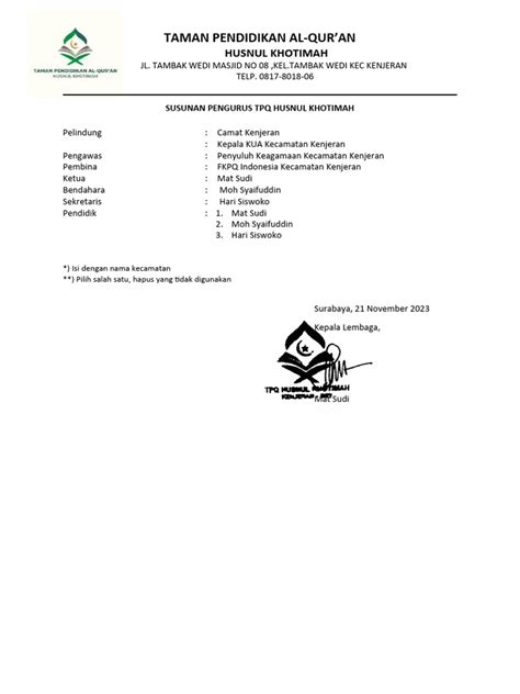 Susunan Pengurus Dalam Tpq Pdf